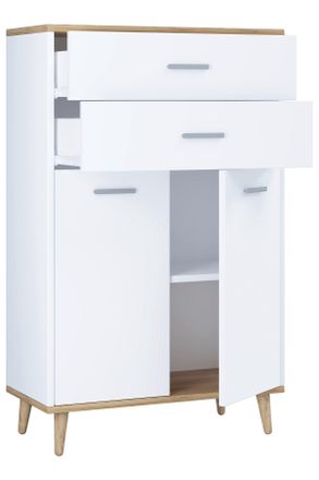 MID.YOU Mid.you Highboard, Wei&szlig;, Eiche, Metall, Holzoptik, 1 F&auml;cher, 2 Schubladen, 60x97x28 cm, stehend, in verschiedenen Holzdekoren erh&auml;ltlich, Wohnzimmer, 