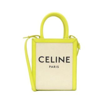 Celine Sac Cabas Mini Vertical en toile de coton et cuir de veau Pre-owned - Femme - Pre-owned - Beige - Taille: ONE Size