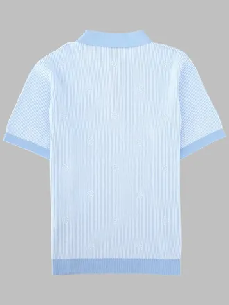 Casablanca Striped Knit Cotton Polo Shirt - Azure
