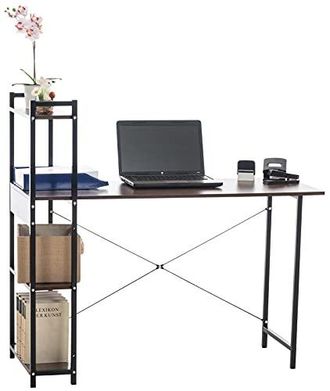 Clp Bureau Design Poe avec Plateau en Bois I Table De Travail avec Cadre en Tubes dacier I Table DOrdinateur avec Colonne De Rangement, Couleur:Noyer