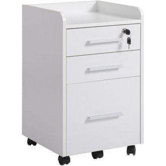 HOMCOM Caisson de bureau rangement bureau sur roulettes 3 tiroirs 1 verrouillable 1 trieur dossiers blanc