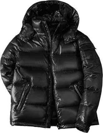 Generic Doudoune &agrave; capuche pour homme, coupe-vent, zipp&eacute;e, brillante, l&eacute;g&egrave;re, chaude, hiver, avec poches, noire, taille S