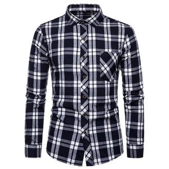 Generic Chemises habill&eacute;es &agrave; carreaux pour homme, coupe r&eacute;guli&egrave;re, formelles, manches longues, flanelle, d&eacute;contract&eacute;es, &agrave; carreaux tartan, chemises de b&ucirc;chero