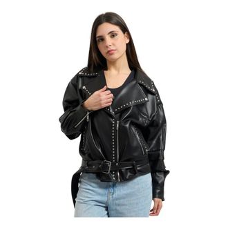 Fracomina Femme, Vestes, Noir, Taille: 42 FR Veste Oversize en Similicuir