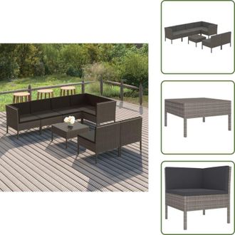 vidaXL 8-tlg. Garten-Lounge-Set mit Auflagen Poly Rattan Grau - Gartenm&ouml;beln - Loungem&ouml;bel - Outdoor-Wohnzimmer - Rattanm&ouml;bel - Poolparty