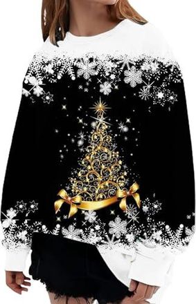 Generic Chandails de Noël pour femmes à col rond - Chandail en molleton surdimensionné avec motif joyeux Noël - Chandail de vacances - Grande taille - Vêtemen