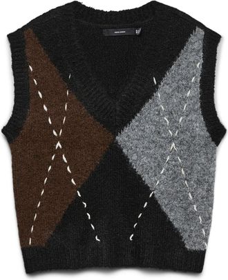 Vero Moda Damen Vmbliss Sl V-Neck Handstitch Vest Ga, Black, Medium