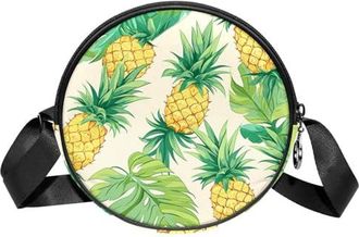 Generic Sac &agrave; bandouli&egrave;re rond rond pour femme, motif ananas avec fermeture &eacute;clair, bretelles r&eacute;glables, style d&eacute;contract&eacute;