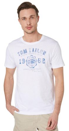 Tom Tailor Herren T-Shirt mit Logo-Print aus Baumwolle, White, XXXL