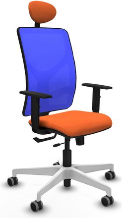 Piqueras y Crespo B&uuml;rostuhl 8H mit 1D-Armen, h&ouml;henverstellbare Lendenwirbelst&uuml;tze und festes Kopfteil, ausgestattet mit Syncro/Traslack und Schneideschaum, Blau/Orange