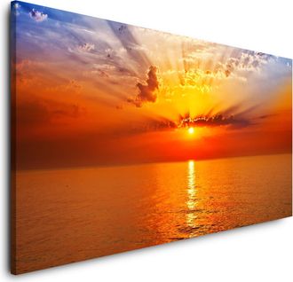 Paul Sinus Art Meer mit Sonnenuntergang 120x 60cm Panorama Leinwand Bild XXL Format Wandbilder Wohnzimmer Wohnung Deko Kunstdrucke