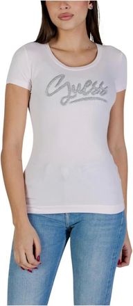 Guess Femme, Tops, Blanc, Taille: 36 FR T-shirt &agrave; Manches Courtes et Col Rond
