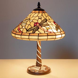 Chehoma Lampe &agrave; poser libellule mosa&iuml;que en verre et m&eacute;tal 43x30cm