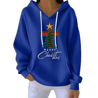 Generic Sweat à capuche de Noël 2025 pour femme - Imprimé de Noël épais - Avec bande de traction - Style décontracté - Cadeau de Noël, bleu, XXL