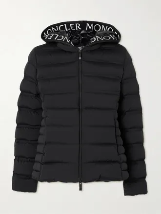 Moncler Daunenjacke Aus Gestepptem Shell Mit Webbandbesatz Und Applikation - Schwarz