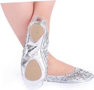 UPKOCH Chaussures de Danse Latine Argent&eacute;es Antid&eacute;rapantes avec Paillettes Rondes Accessoires de Danse Confortables et Durables pour Ballet et Yoga