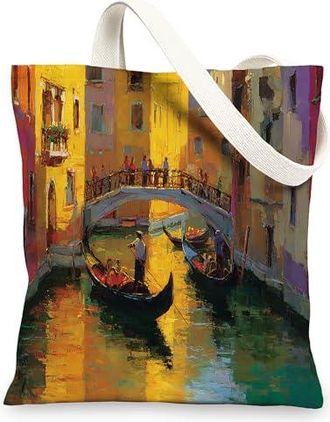 Generic Sacs fourre-tout en toile artistique, sacs de courses réutilisables, élégants et légers et lavables avec bandoulière, coloré, 13x15 Inch