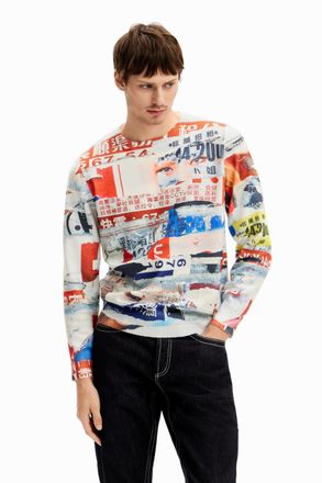 Desigual Mens Man Flat Knit Thin Gauge Pullover Sweatshirt, weiß, XXL