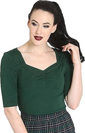 Hell Bunny Philippa Haut Manche Longue Chemise Noir - Vert, 46