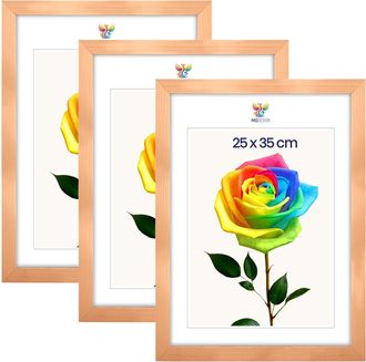 MG Design 3er Set Bilderrahmen 25 x 35 cm - Fotorahmen mit Natur Echtholzrahmen und bruchsicherem Acrylglas, Hoch & Quer zum Aufh&auml;ngen, zum Aufstellen
