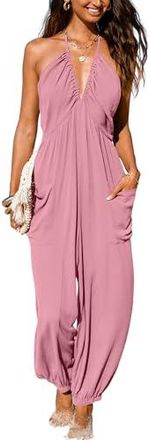 Cupshe Combinaison longue plissée sans manches pour femme avec poches, rose, Medium