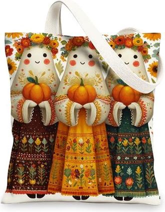 Generic Sacs fourre-tout fantaisistes en toile, mignon motif floral dessin animé, sacs à provisions réutilisables, vintage, bohème, léger, lavable, multicolor