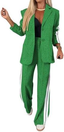 TOMWELL Tailleur Femme Ensemble Pantalon 2 Pièces Costumes Manteau Ensemble Col Revers Veste Ensemble Manches Longues Business Tailleur A Vert XL