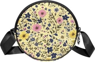 Generic Sac &agrave; bandouli&egrave;re rond pour femme, motif floral artistique, petit sac &agrave; dos &agrave; bandouli&egrave;re avec fermeture &eacute;clair, bretelles r&eacute;glables, sac &agrave; main rond 