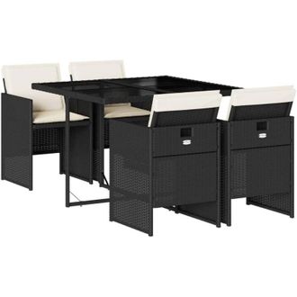 vidaXL Ensemble &agrave; manger de jardin coussins 5pcs Noir R&eacute;sine tress&eacute;e - Vidaxl