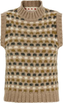 Marni Femme, Vestes, Beige, Taille: 36 FR Gilet en laine Shetland jacquard