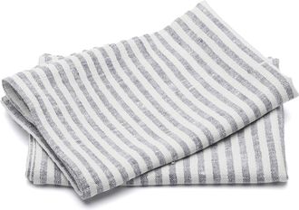 LinenMe Set mit 2 Geschirrtuch Leinen 100%, 46x65 cm Brittany - Leinentuch mit Aufhänger - Geschirrtücher & Küchentücher in Indigo gestreift, Hergestellt in L