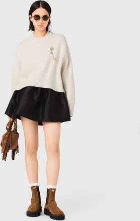 Maje Pullover Mit Blumenbrosche - Ecru - Maje