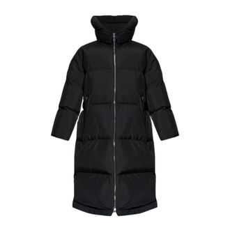 Dolce & Gabbana Lange- gef&uuml;tterte Daunenjacke mit Markenetikett - - Coats - Damen - Schwarzk - S