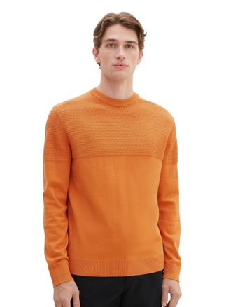 Tom Tailor Herren 1038221 Strick-Pullover aus Baumwolle, 32243-tomato Cream orange, XL