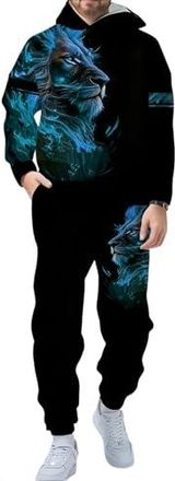 Generic Surv&ecirc;tement pour homme - Grande taille - Imprim&eacute; lion 3D - Sweat &agrave; capuche et pantalon de surv&ecirc;tement - Ensemble 2 pi&egrave;ces - Tenue d&eacute;contract&eacute;e pour ho