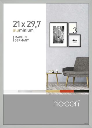 Nielsen Design Bilderrahmen, 21 x 29,7 cm (A4), Aluminium, Silber matt, Dokumentenrahmen zum Aufh&auml;ngen im Hoch- & Querformat, Echtglas, Pixel