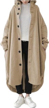 Generic Manteau &agrave; capuche mi-long for femmes, veste Trench &agrave; manches longues boutonn&eacute;e sur le devant for lautomne et lhiver(Apricot,3XL)