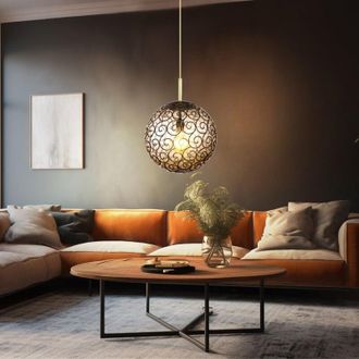 Globo Lighting Hängeleuchte Esszimmerlampe Pendelleuchte Glas rauch gold Wohnzimmerleuchte, Metall, 1 Flammig E27, DxH 35x120 cm