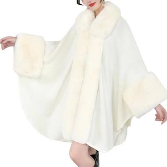Generic Poncho en fausse fourrure pour femme - Cape dhiver surdimensionn&eacute;e pour robe de soir&eacute;e de No&euml;l, blanc, Taille unique