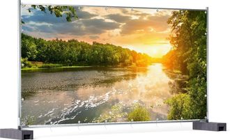 Wallario XXL Outdoor-Poster für Garten oder Balkon Sonnenuntergang am Fluss in grüner Umgebung, Motivbanner Größe: ca. 340 x 173 cm, Outdoor-Bild