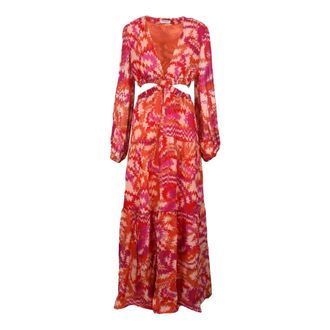 Dondup Femme, Robes, Multicolore, Taille: 38 FR Robe Longue en Mousseline avec Manches Bouffantes