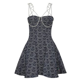 Philipp Plein Denim Mini Dress Monogram - Femme - Robes - Bleu - Taille: 36 FR