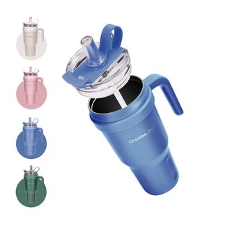 Charmline 1,2L Thermobecher mit Strohhalm, großvolumige Trinkbecher mit Deckel und Strohhalm, geeignet für heiße und kalte Getränke, ideal für Menschen mit hohe