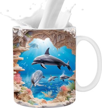 Generic 3D -Delphin -Kaffeetasse - 3D flach bemalt Keramik Kaffeetassen, Keramik -Delphin - f&uuml;r Frauen und M&auml;nner Urlaub und Geburtstagsgeschenk