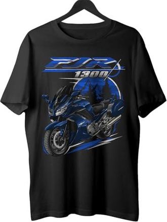 Generic T-shirt de motard pour fans de FJR1300 (2013-2025), 100 % coton, coupe classique, motif moto, Noir - Bleu cobalt 2022-2025, Taille L