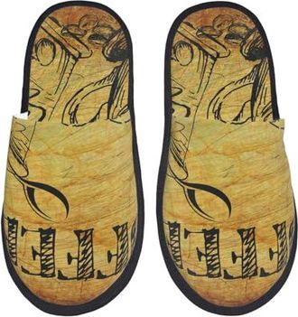 Generic Impression Vintage De Café Pantoufles Moelleuses Chauds Pantoufles En Peluche Antidérapants Chaussures Pour Homme Extérieur Femme L