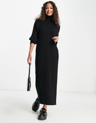 Vero Moda Midi-Strickkleid in Schwarz mit Rollkragen