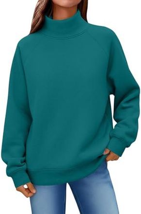 Generic Sweatshirts pour femmes UK Sweatshirt de couleur unie surdimensionn&eacute; haut col rond manches longues automne hiver d&eacute;contract&eacute; confortable automne mode 