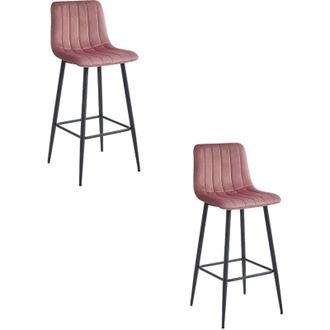 Private Label Valora Tabouret POZZA Velours Rose Fonc&eacute; Pieds Noirs x2