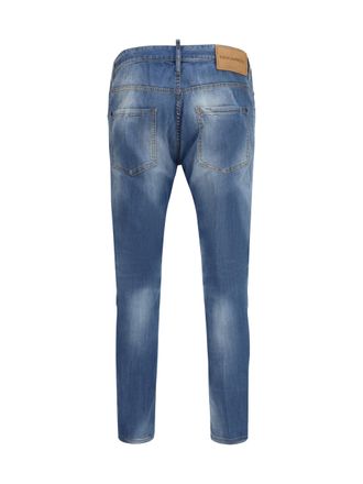 Dsquared2 Mens Cotton Jeans With Logo Application Navy Blue